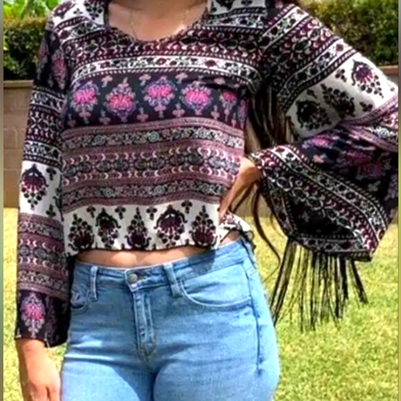 See You Monday | Tops | See You Monday Boho Fringe Black Burgundy Top M ...